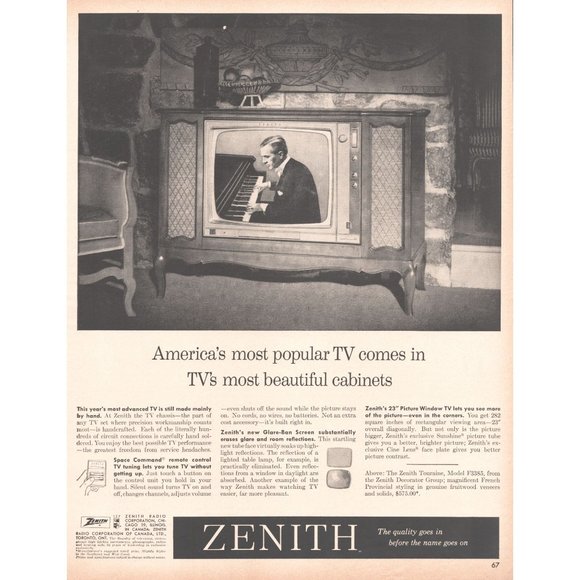 Zenith | Art | 96 Zenith Television Tv On Playing Piano Vintage Print ...